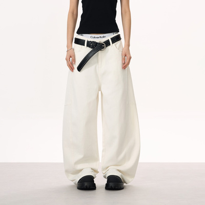 YORAINBOW 新款拼接弯刀牛仔裤cleanfit美式阔腿男女同款宽松百搭