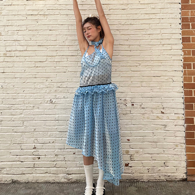 法式波点欧根纱连衣裙