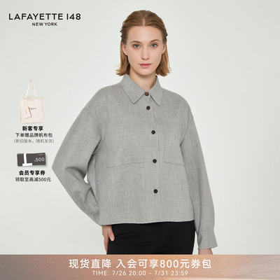 LAFAYETTE148/拉飞逸羊绒双面呢衬衫式外套上衣宽松休闲混纺长袖