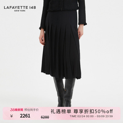 LAFAYETTE148/拉飞羊毛礼服呢压褶百褶裙