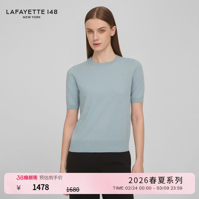 LAFAYETTE148/拉飞逸罗纹圆领短袖棉质针织上衣