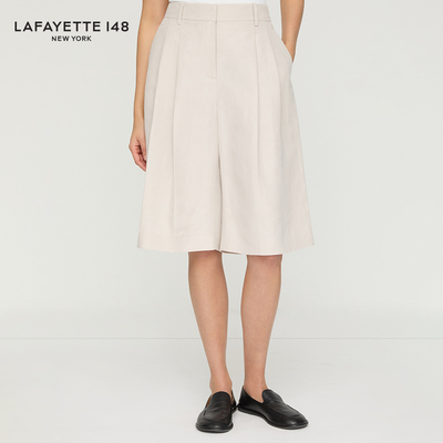 LAFAYETTE148/拉飞逸丝麻呢SUTTON褶裥阔腿五分裤