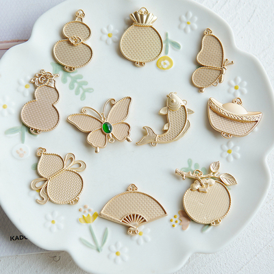 宋锦蓝染刺绣新中式底托包布螺钿点翠金钱袋元宝锦鲤葫芦蝴蝶柿子