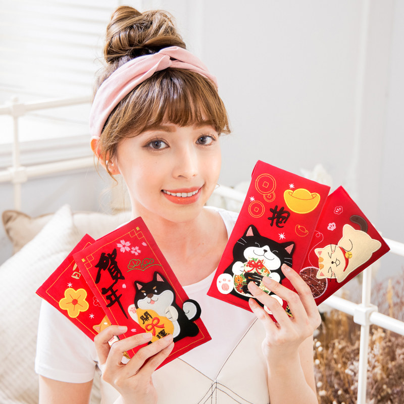 kine猫 旺上加旺日式卡通棉布红包袋创意新年春节喜庆利是封大号