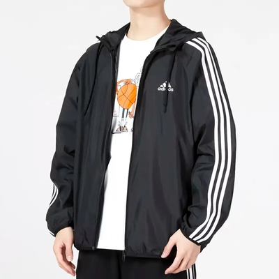 Adidas/阿迪达斯 M 3S WV WB 男子条纹连帽梭织夹克外套   IB0378