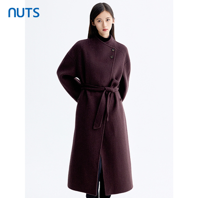 NUTS那时商场同款时尚冬腰带长袖手工呢料长外套女5481501A1-2599