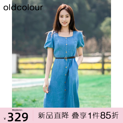 欧珂夏复古牛仔连衣裙