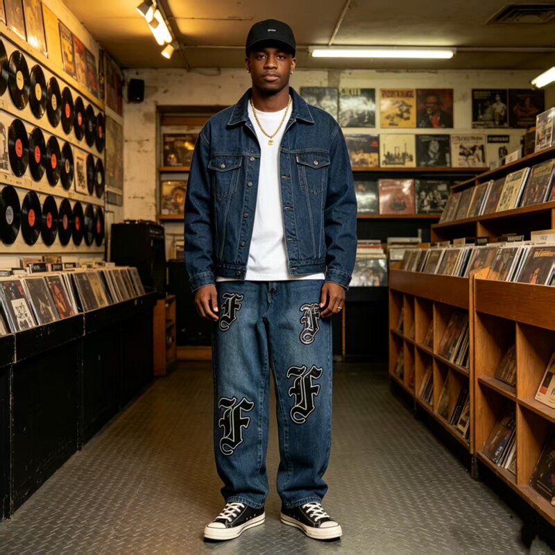 美版 fubu嘻哈街头hiphop说唱 美式水洗 直筒 刺绣 美式牛仔裤