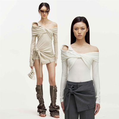 Marrknull纯色高级绕领长袖t恤