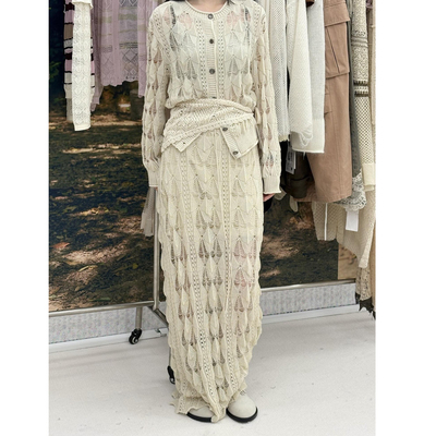 ShelleArtiste 26春季新款流浪时髦感淡人进口毛织镂空钩花开衫女