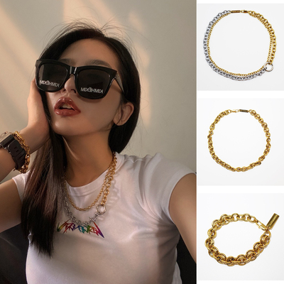 金银圆环叠戴锁骨链2021夏季新品