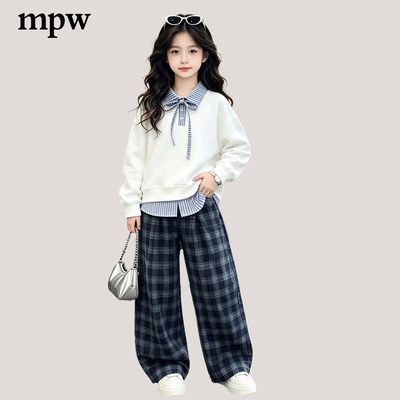 女大童秋季韩版卫衣格子裤套装