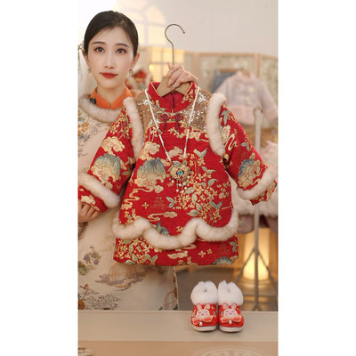 现货【绮罗】 特厚款 GF059女童冬季加绒旗袍裙周岁礼服拜年服