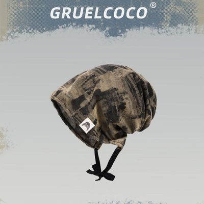 包头堆堆帽冷帽高级感扎染大头围女2025新款宽松保暖针织小众设计