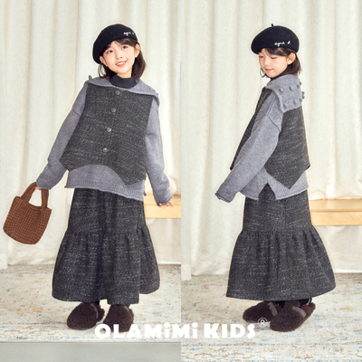 儿童亲子冬毛呢马甲+花呢半裙