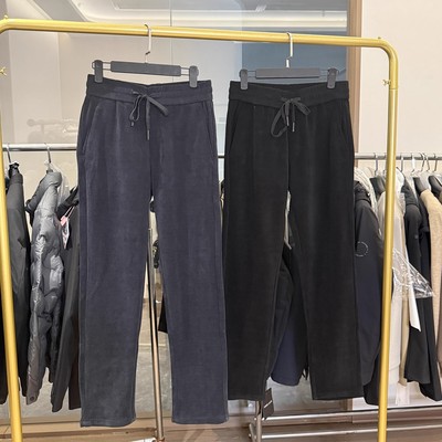 罗家含羊毛直筒宽松松紧腰长裤