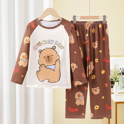 capybara卡皮巴拉睡衣春秋男童长袖儿童卡通女孩子家居服套装兄妹