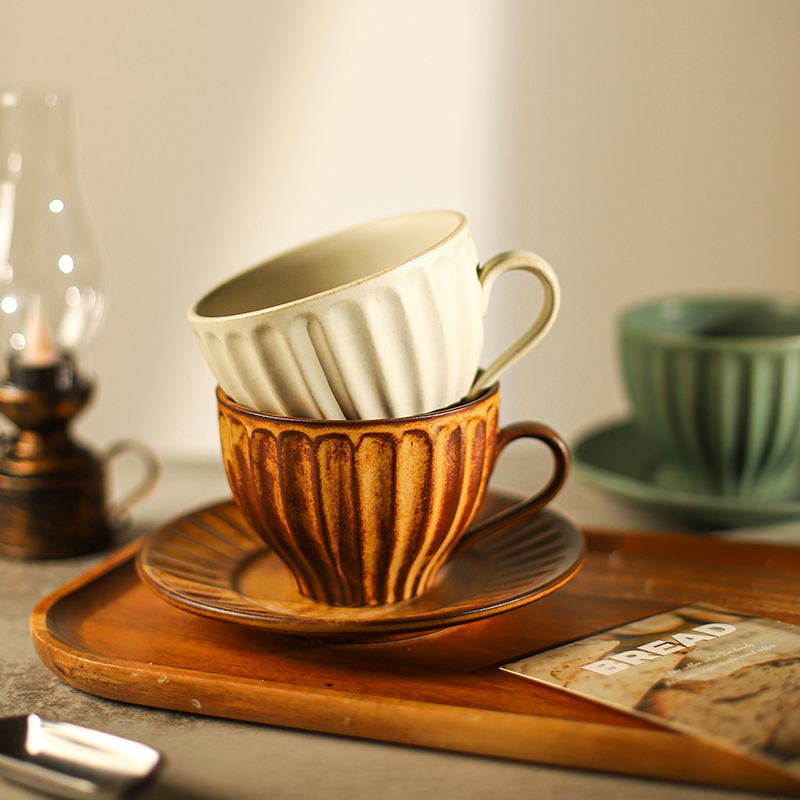 舍里咖啡杯子套装可拉花咖啡杯家用下午茶陶瓷复古日式咖啡杯碟_虎窝淘
