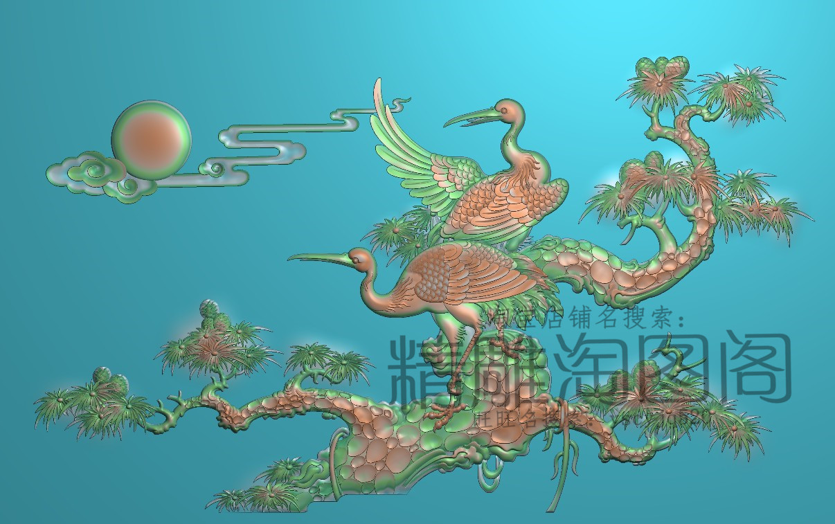 祥云松鹤靠背精雕图灰度图浮雕图精品花鸟沙发椅背板松鹤690x422