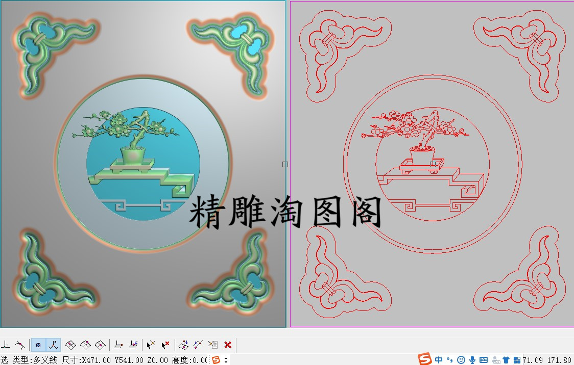 新款精雕图博古花盆灰度图浮雕图梅花花瓶沙发床椅靠背板边板门板