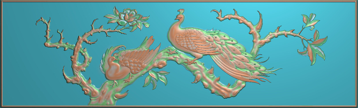 孔雀牡丹靠背精雕图檀雕花鸟沙发床大背板灰度图浮雕孔雀图11月季
