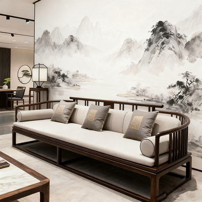 宋式美学禅意黑胡桃木设计师同款沙发办公室家用客厅高端定制家具