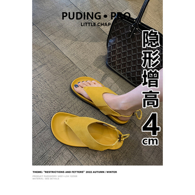 牛皮罗马风夹趾增高4cm凉鞋女