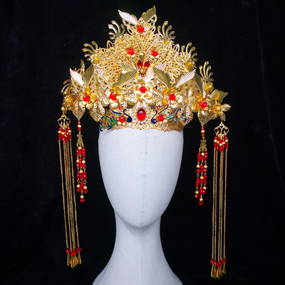 凤冠霞啵头饰娘娘凤冠神帽观音菩萨帽子神明佛像八凤冠黑妈妈头冠