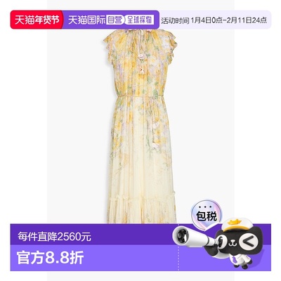 1h可退 香港直邮潮奢 ZIMMERMANN 女士 荷叶边印花绉纱中长连衣裙