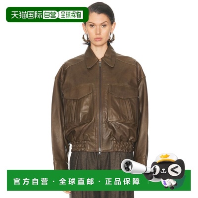 1h可退 香港直邮Staud 女士 Eugene 皮革夹克 R25F8111CL