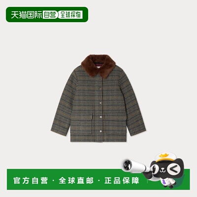 欧洲直邮Bonpoint小樱桃 Joao女童午夜蓝格纹羊毛大衣外套