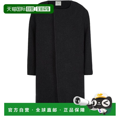 自营欧洲直邮Toteme Outerwear女士炭灰杂色羊毛无领中长款大衣