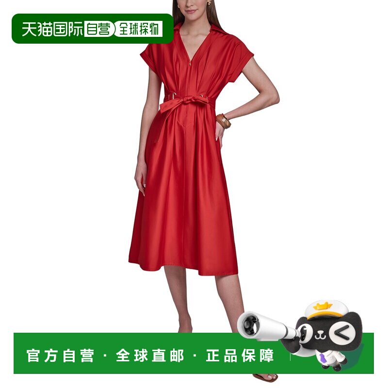 自营Halston棉缎中长款衬衫连衣裙-fire 美国奥莱直发