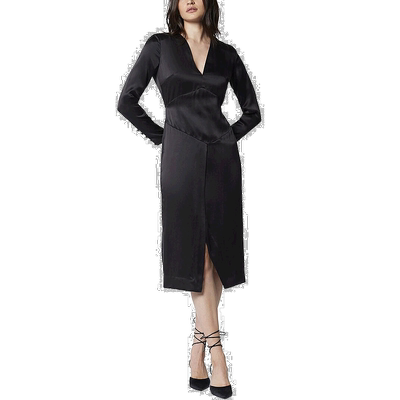 自营Equipment Jessa 真丝中长连衣裙 - 黑色 美国奥莱直发性感