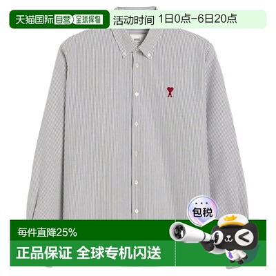 香港直邮AMIPARIS  男女同款爱心竖条纹牛津棉长袖衬衫