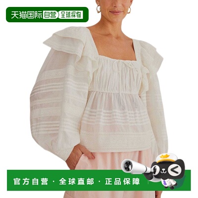 自营FARM Rio Off-White Squared Neckline Long Sleeves Blouse