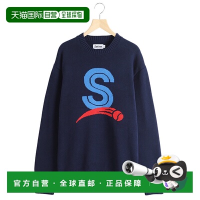 1h可退 日本直邮Setinn男装宽松全棉针织半高领设计感字母图案毛