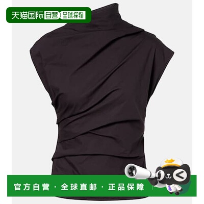 1h可退 香港直邮潮奢 GANNI 甘尼 女士 褶皱棉混纺上衣 black黑色