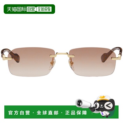 1h可退 香港直邮Gucci 古驰 男士 金色 Rectangular 太阳镜 GG122