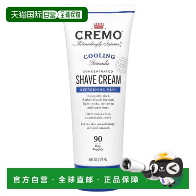 香港直邮Cremo,浓缩剃须膏，清爽薄荷，6 液量盎司（177 毫正品