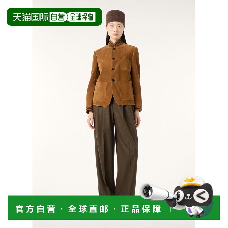 自营欧洲直邮Loro Piana 女士棕色绒面小牛皮夹克