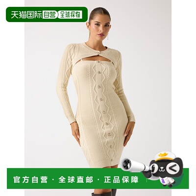 日本直邮Guess Shrug Cable长袖修身性感连衣裙包臀裙