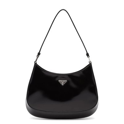 Prada 普拉达 Cleo系列 女士黑色皮革徽标按扣单肩斜挎包