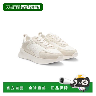 自营bossSuede-trim trainers in faux leather - white 美国奥莱