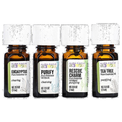 香港直邮Aura Cacia,Purify Kit，净化纯精油，4 瓶，每瓶 0.25 7