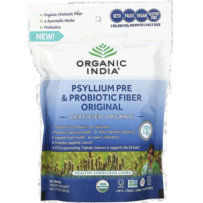 香港直发Organic India车前子益生元益生菌纤维原味283.5g提取物