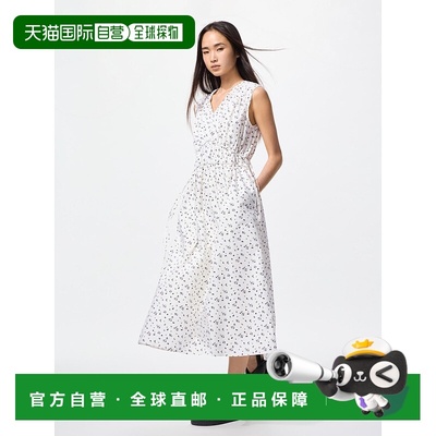 日本直邮Uniqlo 无 棉质褶边无袖印花连衣裙 479091优衣库