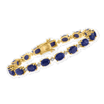 自营ross-simons罗斯-西蒙斯蓝宝石和 . 18kt 纯金钻石手链 - 8