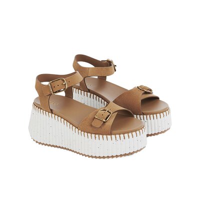 CHLOÉ 女士休闲鞋 C25U10PRY20O SS2025 棕色 露趾坡跟凉鞋