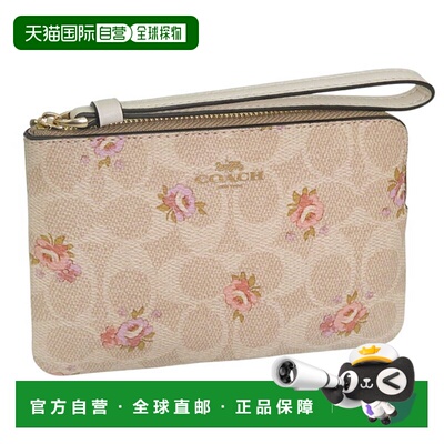 日本直邮Coach 女士配饰手拿包 米色 多色 CRN ZIP SIG FLRL CAR2